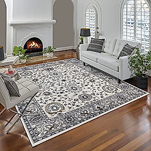 Gertmenian 19618 Boho Abstract Rug III Modern Living Room Kitchen Bohemian Area Carpet, 5x7 Standard, Gray Border Ivory Distressed Farmhouse