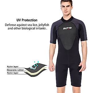 FINDSLINX Wetsuit Shorty for Men 3mm Neoprene Back Zip Wetsuit Spring for Diving Surfing Snorkeling Swimming B301BK-3XL, XXX-Large, Black