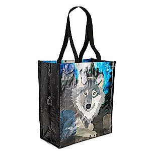 Wildlife Tree Reusable Wolf Animal Print Grocery Tote Bag Large and Durable with Reinforced Handles