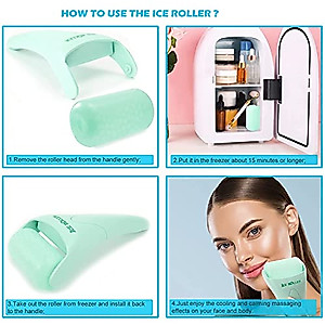 Wonderwin Ice Roller & Stainless Steel Gua Sha Facial Tools, Skin Care Gift Sets for Face & Eyes, Puffiness, Migraine, Pain Relief and Minor Injury, Self Care Gift for Women