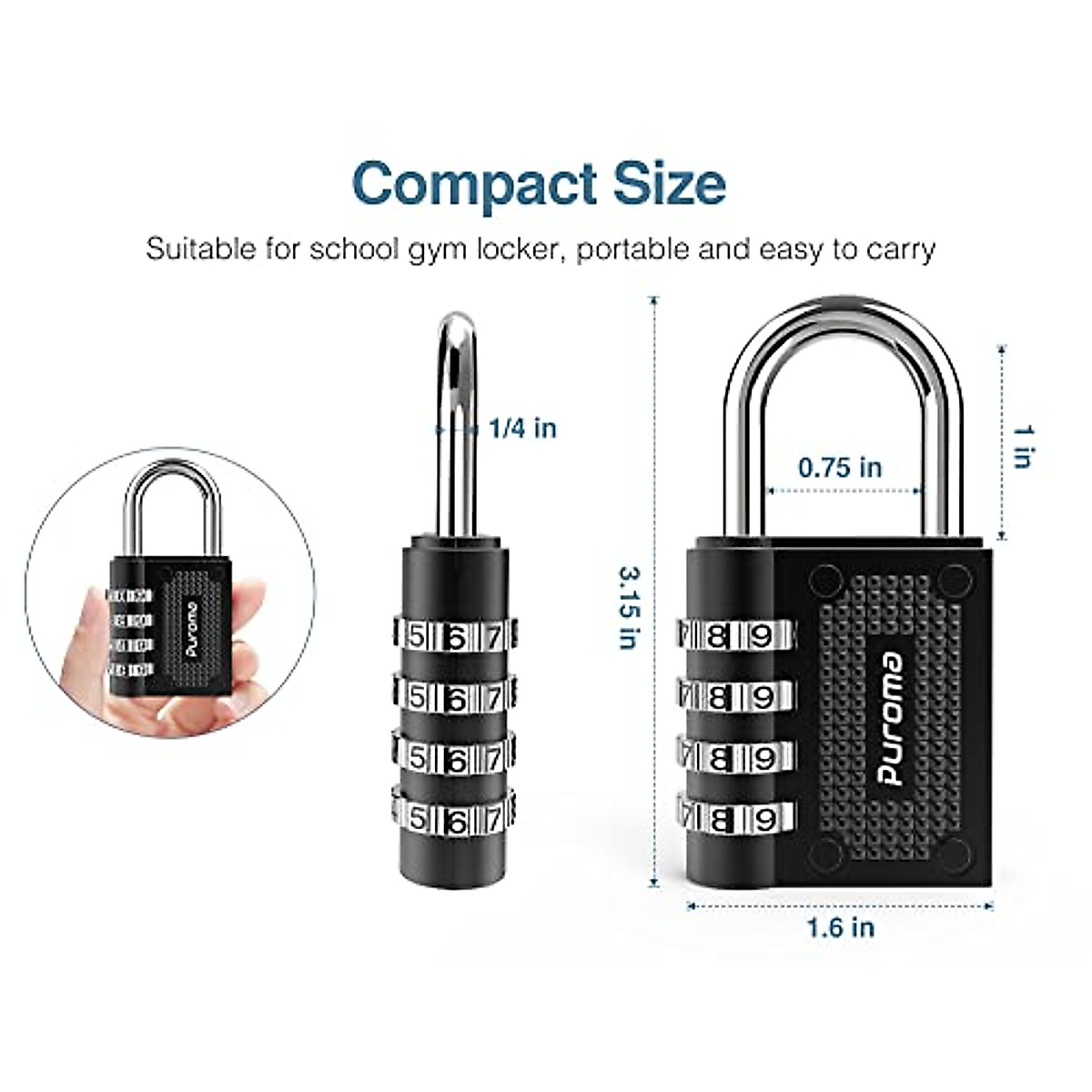 Puroma 2 Pack Combination Locks Outdoor Waterproof Padlock for School Gym Locker Outdoor Fence Hasp Cabinet Toolbox Locker (Black)