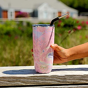 S'well Stainless Steel Tumbler with Straw - 24 Fl Oz - Geode Rose - Triple-Layered Vacuum-Insulated Containers Keeps Drinks Cold for 18 Hot for 5 Hours - BPA-Free Water Bottle