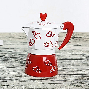 Stovetop Espresso and Moka Pots,Alloet Red Heart Printed Coffee Maker Aluminum Alloy Espresso Mocha Italian Cappuccino Latte Milano Coffee Pot Kit for Gas or Electric Stove Top(150ml)