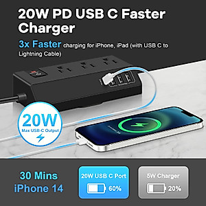 Desk Clamp Power Strip USB C (20W PD Fast Charging) - Desktop Surge Protector with 3 Outlets 4 USB Ports - Edge Mount Power Strip Desk Outlet Station Plug Extender - Phone Office Desk Accessories