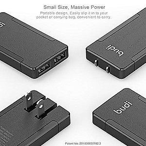 BUDI 17W Extra Slim Portable Wall Charger 2-Port USB-A Charger 3.15 x 1.57 x 0.4 inches (Black USB-A)