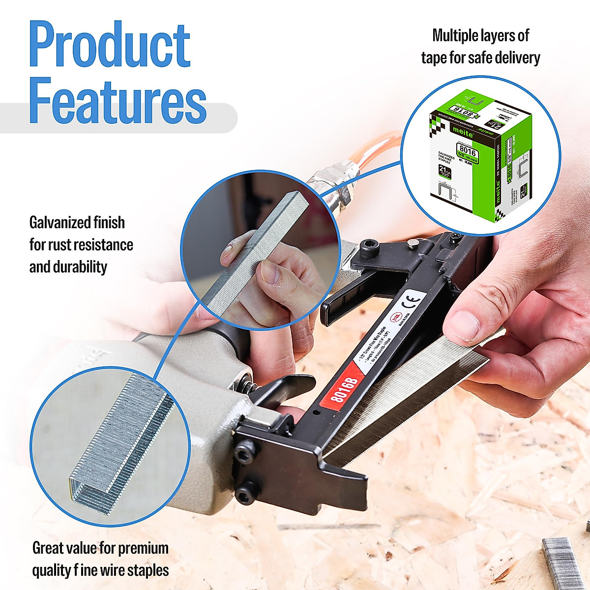 meite 21 Gauge 1/2-Inch Crown with 5/8-Inch Length Upholstery Staples Galvanized Fine Wire Staples Compatible for MT8016 Stapler (10 Boxes)