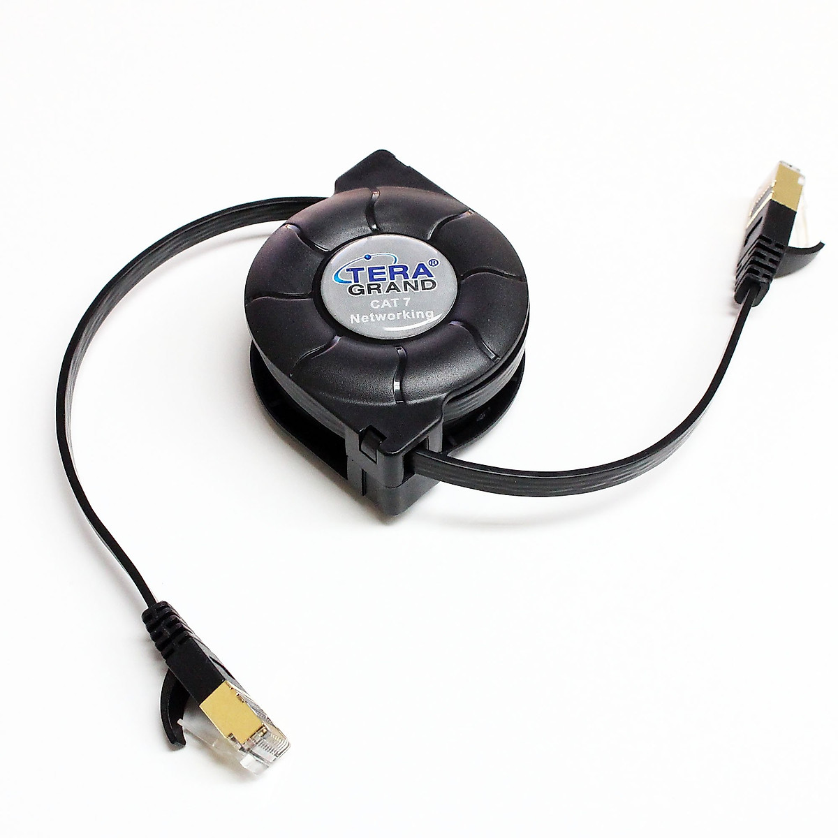 Tera Grand - Premium Cat-7 10 Gigabit Ethernet Retractable Cable for Modem Router LAN Network Playstation Xbox, 1.5Meter (4.9 Ft.) in Retail Package