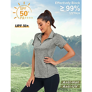 LURANEE Activewear for Women, Ladies Short Sleeve Dry Fit Athletic Tops Relaxed 1/4 Zip Pilates Running Cycling Jogging Pullover Gym Hiking Jacket Stretchy Zipper Polo Shirts for Leggings Grey Large