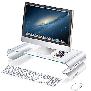 j5create Monitor Stand with 3-port USB 3.0 HUB JUT325 | Aluminium Legs and Clear Tempered Glass Monitor Riser | Compatible with iMac/Windows/Chrome/Linux Laptop, Macbook