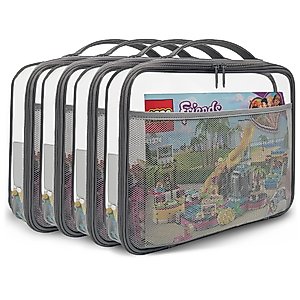 holay 4 Packs PVC Zippered Blocks Set, Toy, Clay, Board game Storage Organizer Case (Name Tag, Manual Pocket) (Gray, Large)