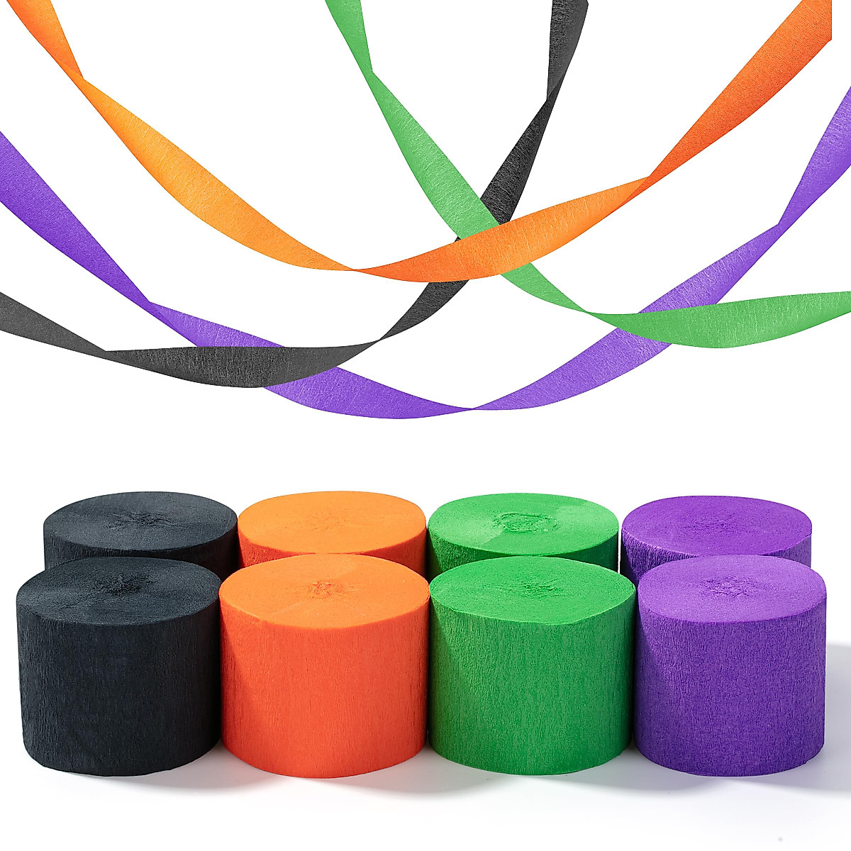 Mr. Pen- Crepe Paper Streamers, 8 pcs, 1.8" x 82ft, Crepe Paper Roll, Orange Streamers, Green Streamers, Black Streamers, Halloween Streamers, Orange Crepe Paper Halloween Decorations Party Streamers