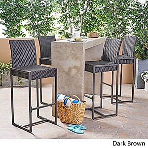 Christopher Knight Home Kelly Outdoor Wicker 30 Inch Barstool (Set of 4), Dark Brown