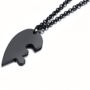 JOYA GIFT 2 Pieces Gold Stainless Steel Heart-shaped Necklace Puzzle set Black Couple Necklace His and Her Pendant Necklaces Matching for Boyfriend Girlfriend Best Friends Jewelry Gift