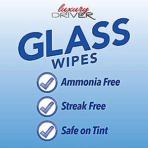 Car Glass Cleaner Wipes for Car interior Cleaning for Glass Wipes for Car Windows for Windshield for Glasses or Mirrors, Kitchen, Home and Auto by Luxury Driver - Ocean Breeze (6 Resealable Packs)