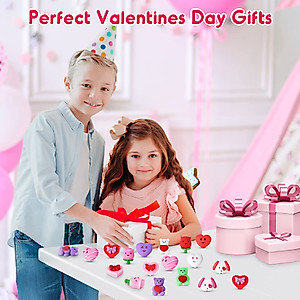 NPET 30Pcs Mochi Squishies Valentines Party Favors Valentines Day Gifts for Kids Classroom, Kawaii Mochi Squishy Toys Heart Rose Bear Valentines Day Gifts Exchange School Prize Stress Relief Toys