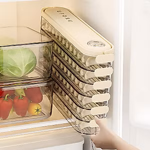 Fridge Storage Boxes With Lids, Dumpling Box Refrigerator Organizer Stackable Storage with Lids, Portable Multi Layer Quick Frozen Food Storage Container for Kitchen Fridge (transparent, 6 layer)