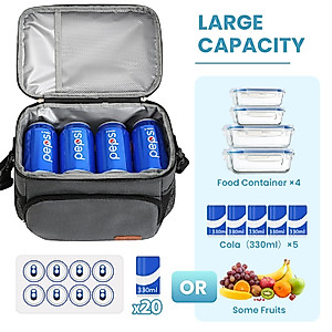 BAGSVIEWER Large Insulated Lunch Box for Men & Women, Reusable Lunch Bag for Work Office Picnic, Leakproof Cooler Bag with Adjustable Shoulder Strap (Grey, 12L)