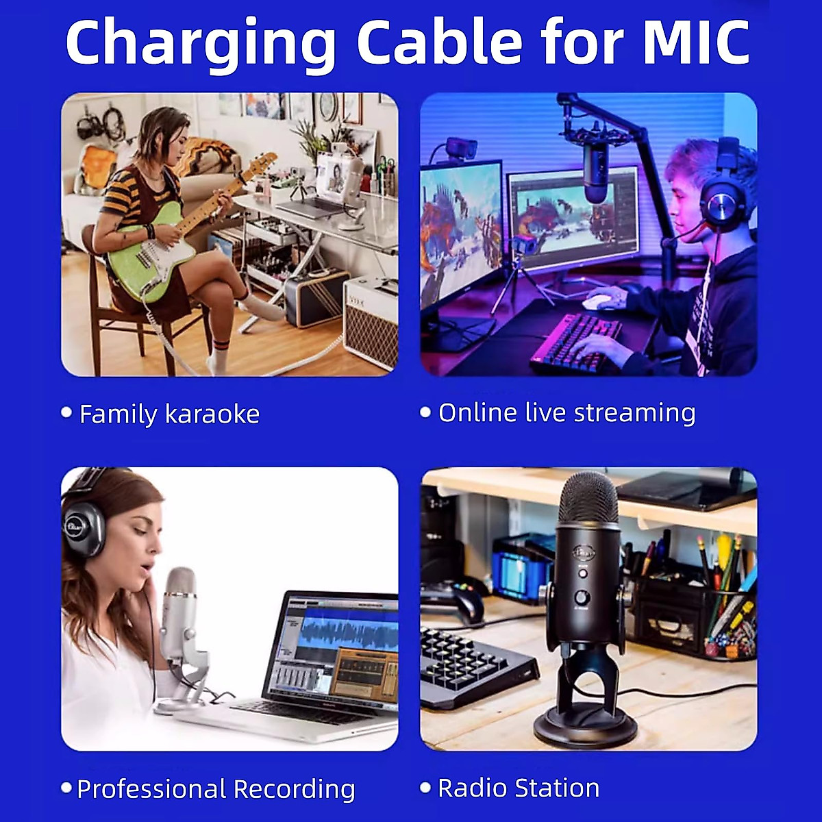 Sqrmekoko Power Cord Wire Mini USB Cable Compatible with Blue Yeti USB Mic Black Out, Blue Yeti MIC Recording Microphones, Blue Yeti Pro USB Microphone, Blue Snowball iCE USB Mic-2.6ft