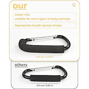 Stroller Hooks, 6.3" Large Stroller Clip, 2 Pack Stroller Hooks for Hanging Bags and Shopping, Stroller Accessories for Mommy, Large Carabiner