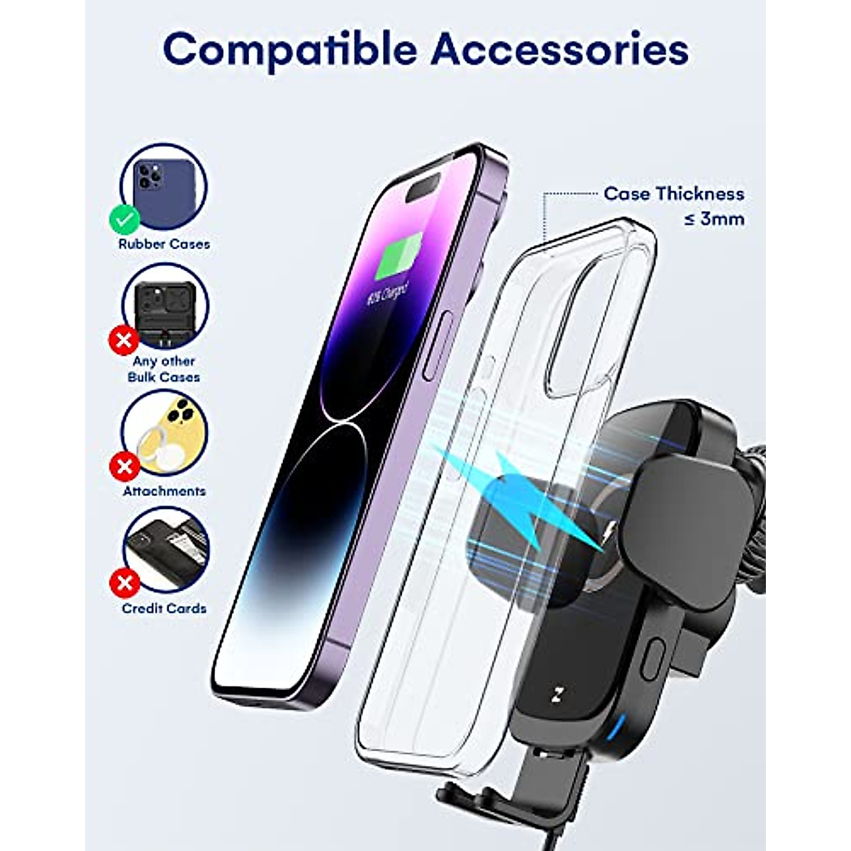 Wireless Car Charger, ZEEHOO 20W Fast Charging Auto-Clamping Car Mount, Dash Windshield Air Vent Wireless Car Phone Charger Holder for iPhone 14 13 12 11, Samsung S23 Ultra, LG, Pixel, etc