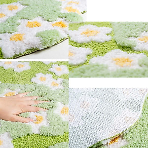 Moss Rug 3D Stereo Irregular Rug Nature Flowers Daisy Moss Rug for Living Room Bedroom Home Aesthetic Decor Floor Mat Indoor Floor Plush Shaggy Area Rug Anti-Slip Cute Rugs (39.4*39.4in) (green)
