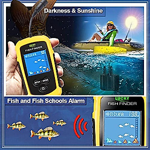 LUCKY Kayak Portable Fish Depth Finder Water Handheld Fish Finder Sonar Castable Kayak Boat Fishfinder Transducer Fishing LCD Display FFC1108