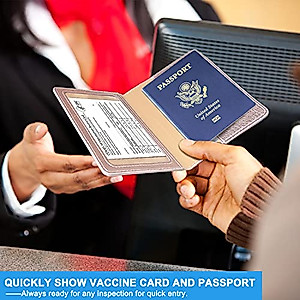Passport Holder Passport Holder 2 Pack Passport and Vaccine Card Holder Combo, Passport Holder with Vaccine Card Slot, PU Leather Passport Cover Case for Women Men (Grey & Pink)