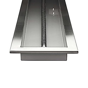 Celestial 36" x 6" Commercial Grade Linear Drop-in Fire Pit Pan w/Burner, 16 Gauge Stainless Steel, 65,000 BTU, Beveled Lip for Extra Strength, Natural Gas or Propane, for DIY Outdoor Gas Fire Pits