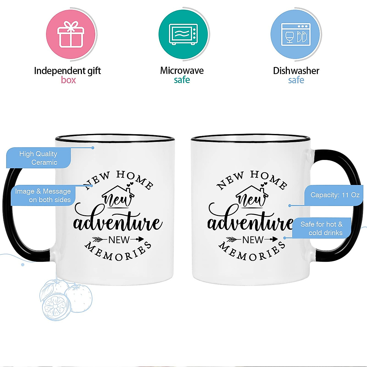 Cabtnca House Warming Gifts New Home, New Home New Adventure New Memories Mug set, Housewarming Gift, New Home Gifts for Home, Housewarming Gifts for New House Couple Women, 11Oz Pack of 2