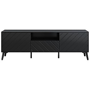 Merax Modern TV Stand for 70" Television, Entertainment Center with Adjustable Shelves, 1 Drawer, Open Shelf and Metal Feet, Media Console Table, for Living Room, 66.9 inch Length, Black