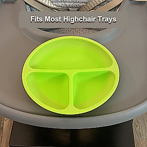 ANTUREBAY Suction Plates for Babies, 100% SiliconeToddler plates,Divided Baby Plates, Dishwasher & Microwave Friendly,Food Grade Silicone Kids Plates with Spoon Fork. (Blue,Green)