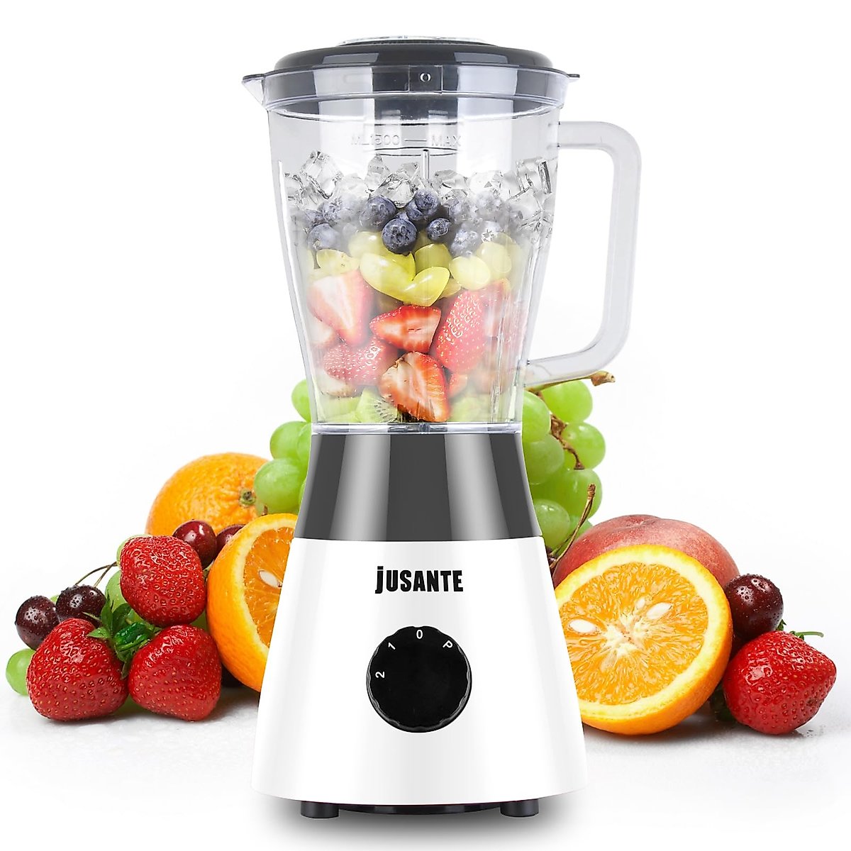 Blender for Shakes and Smoothies 52oz Plastic Jar and 500 Watts Countertop Blender for Kitchen with Pulse Smoothie Blender Licuadora White and Grey Ice Crusher Blender for Frozon