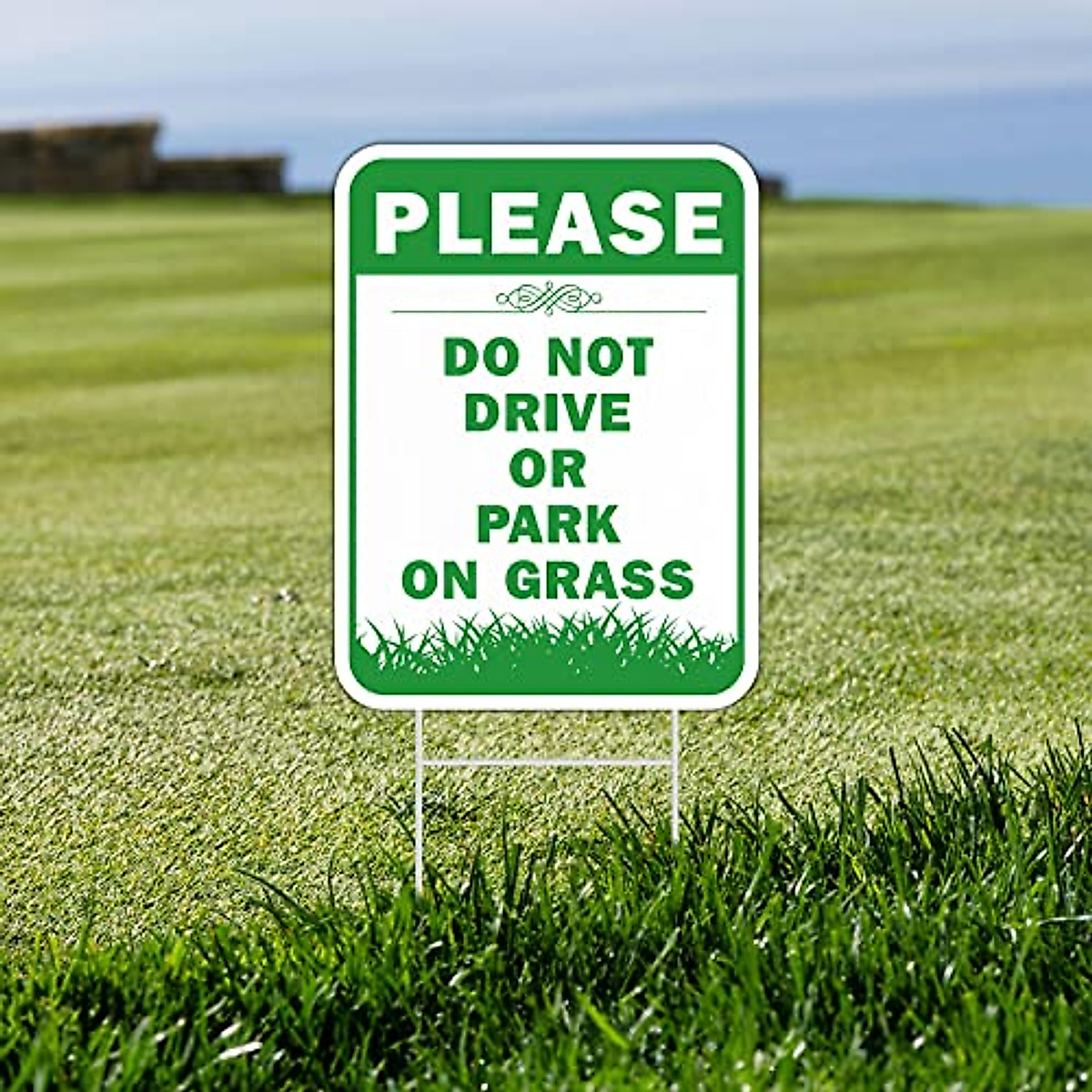 Please Do Not Drive Or Park On Grass Sign, 2Pack Keep Off The Grass Yard Sign with Metal Wire H-Stakes, 16" x12" Stay Off Grass Signs Double Sided UVresistance, Waterproof, Easy to Install