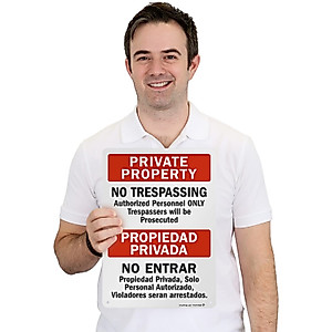 SmartSign "Private Property - No Trespassing" Bilingual Sign | 10" x 14" Aluminum