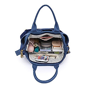 JQWYGB Canvas Tote Bag for Women - Large Capacity Multi Pocket Tote Bag with Zipper Canvas Shoulder Handbags for School Work (Dark Blue)