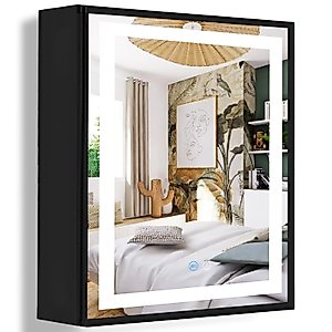 TiliKuly 24 x 32 Inch Black Medicine Cabinet Mirror with Lights 3 Color Anti-Fog 32 Inch Bathroom Lighted Medicine Cabinet with Mirror and Light Led Medicine Cabinet Mirror with Storage for Bathroom