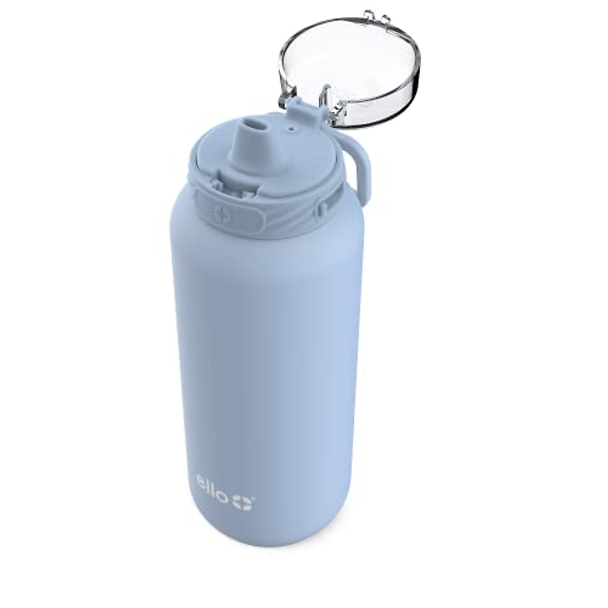 Ello Cooper Vacuum Insulated Stainless Steel Water Bottle with Soft Straw and Carry Loop, Double Walled, Leak Proof, Halogen Blue, 32oz