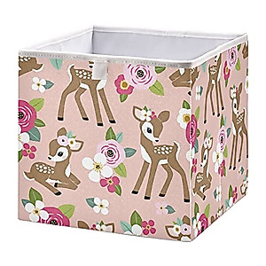 Seamless Pattern Cute Vintage Fawn Open Home Storage Bins Large Capacity Toys Gifts Storage Organizer Cube Closet Baskets Laundry Hamper 11.02x11.02x11.02 in