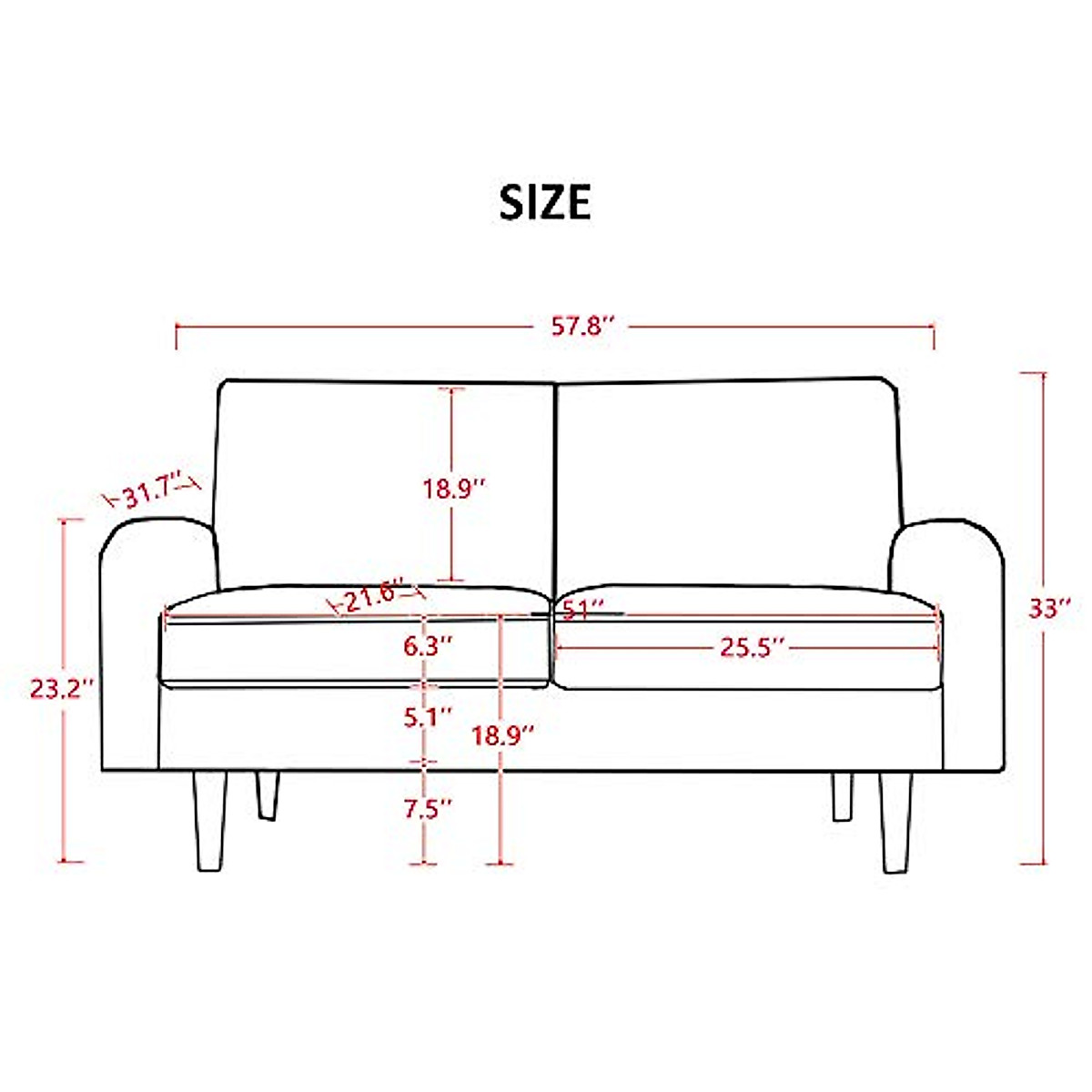 Meeyar Velvet Loveseat Sofas Couches,Small Couch for Apartment,Modern for Living Room Bedroom,Solid Wood Legs,Round Arms,33" Hx57.8 Wx31.7 D,Aqua Turquoise