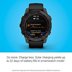 Garmin fenix 7 Sapphire Solar, adventure smartwatch, with Solar Charging Capabilities, rugged outdoor watch with GPS, touchscreen, wellness features, carbon gray DLC titanium with black band