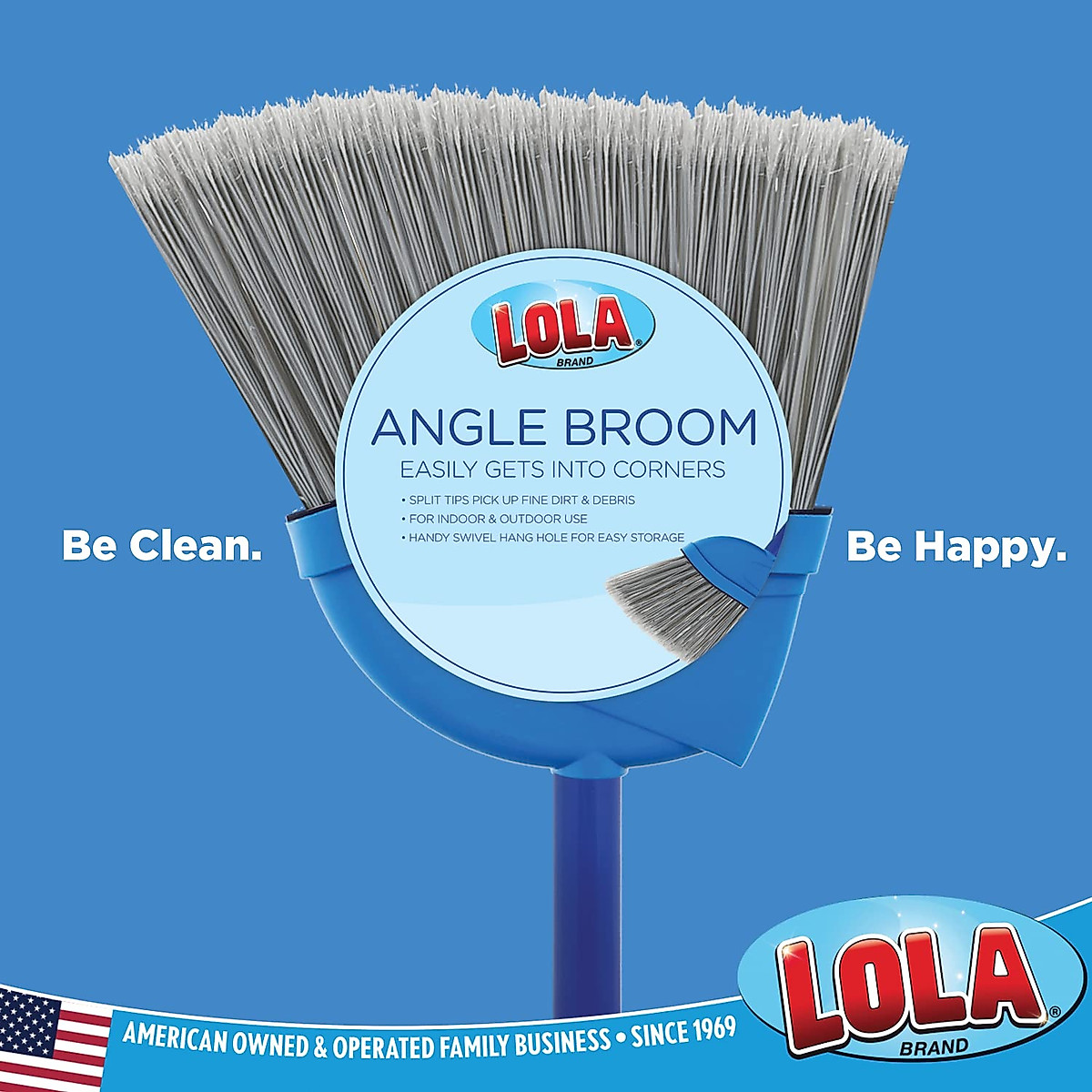 Angle Broom, Indoor, 9.25" W Head, Smaller Style- Made with Recycled Soda Bottle Bristles, and Coated Steel 48" Long Handle Made in Italy, Includes Swivel Hang Cap for Easy Storage, by LOLA, 1 Pack
