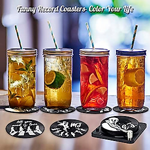 Valdivia Vinyl Record Coasters for Drinks with Record Player Holder, 6 Pcs Retro and Legendary Coasters Set, Funny Coasters for Housewarming Gifts, Music Lovers Gifts, Wedding Registry Gift Ideas