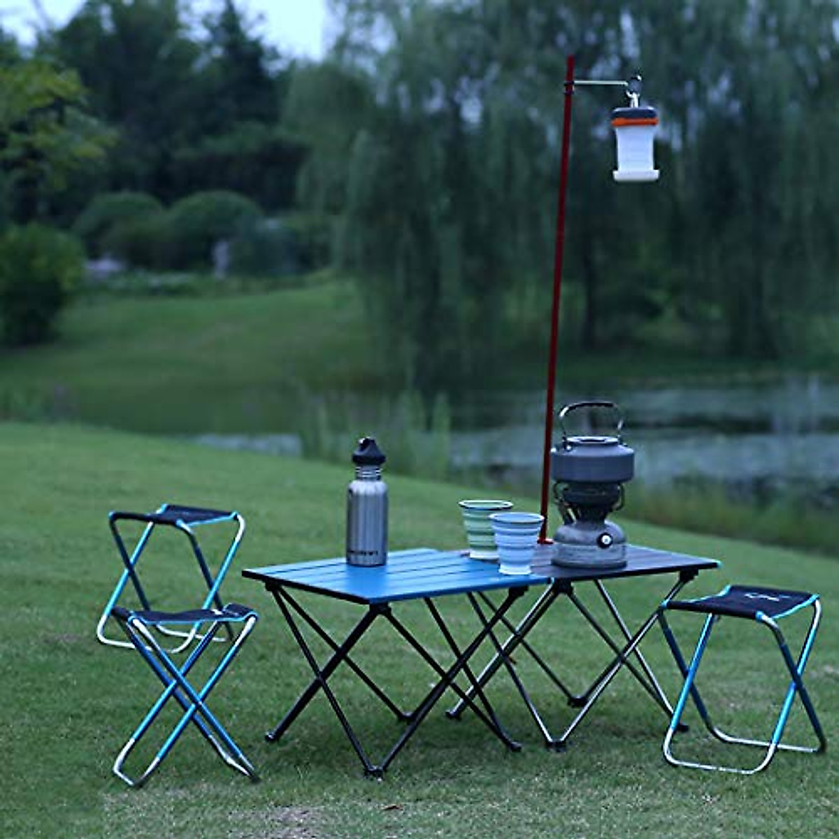 AOUTACC Portable Folding Camping Table, Lightweight Foldable Camp Table Collapsible Aluminum Hard-Topped Table Top with Carry Bag for Picnic Cooking Camping Beach Festival (Black)