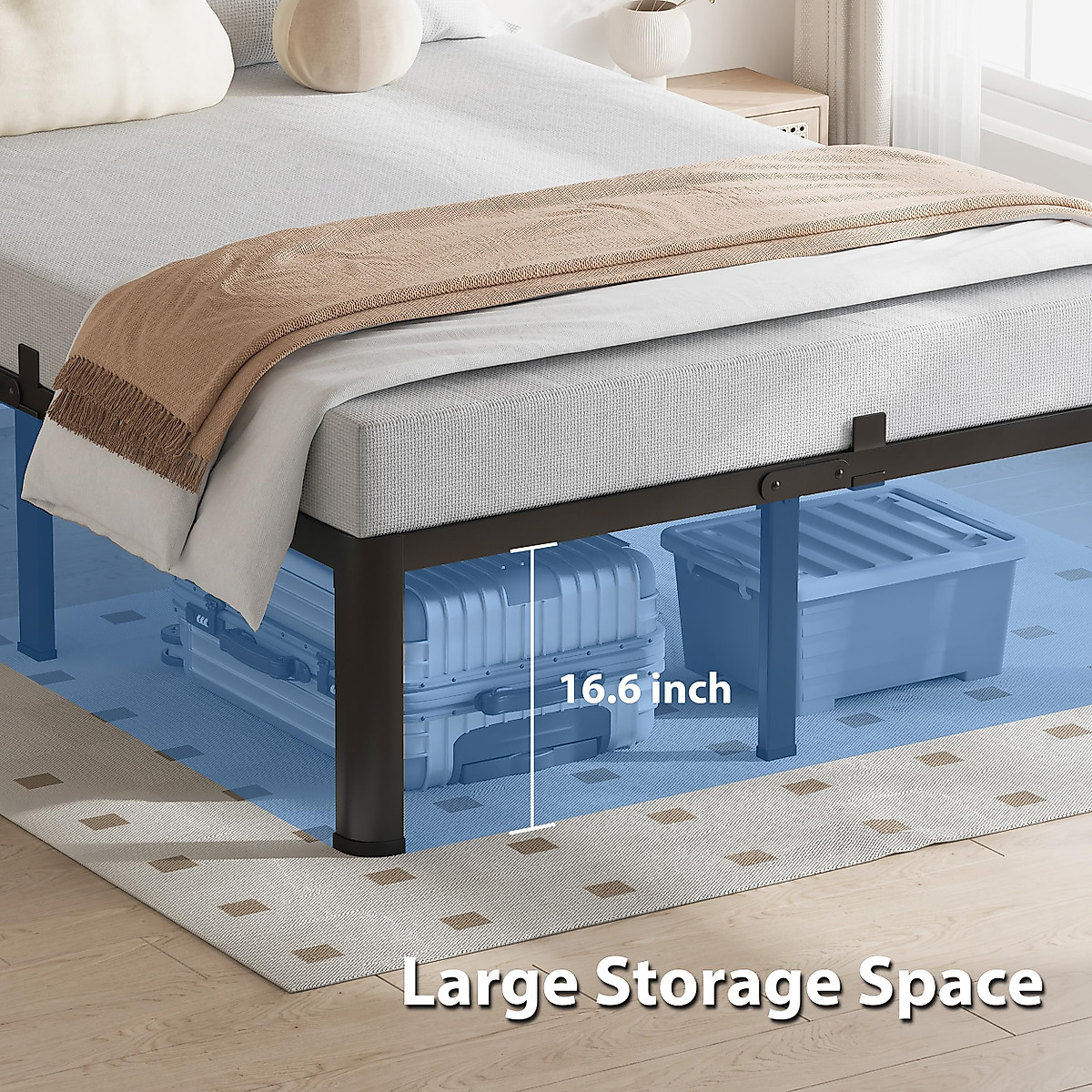 VIPSHOW 18 Inch Queen Bed Frame, 3500Lbs Heavy Duty Metal Platform with Round Corner Legs Mattress Slide Stopper, Steel Slat Support No Box Spring Needed, Noise Free, Non-Slip, Easy Assembly