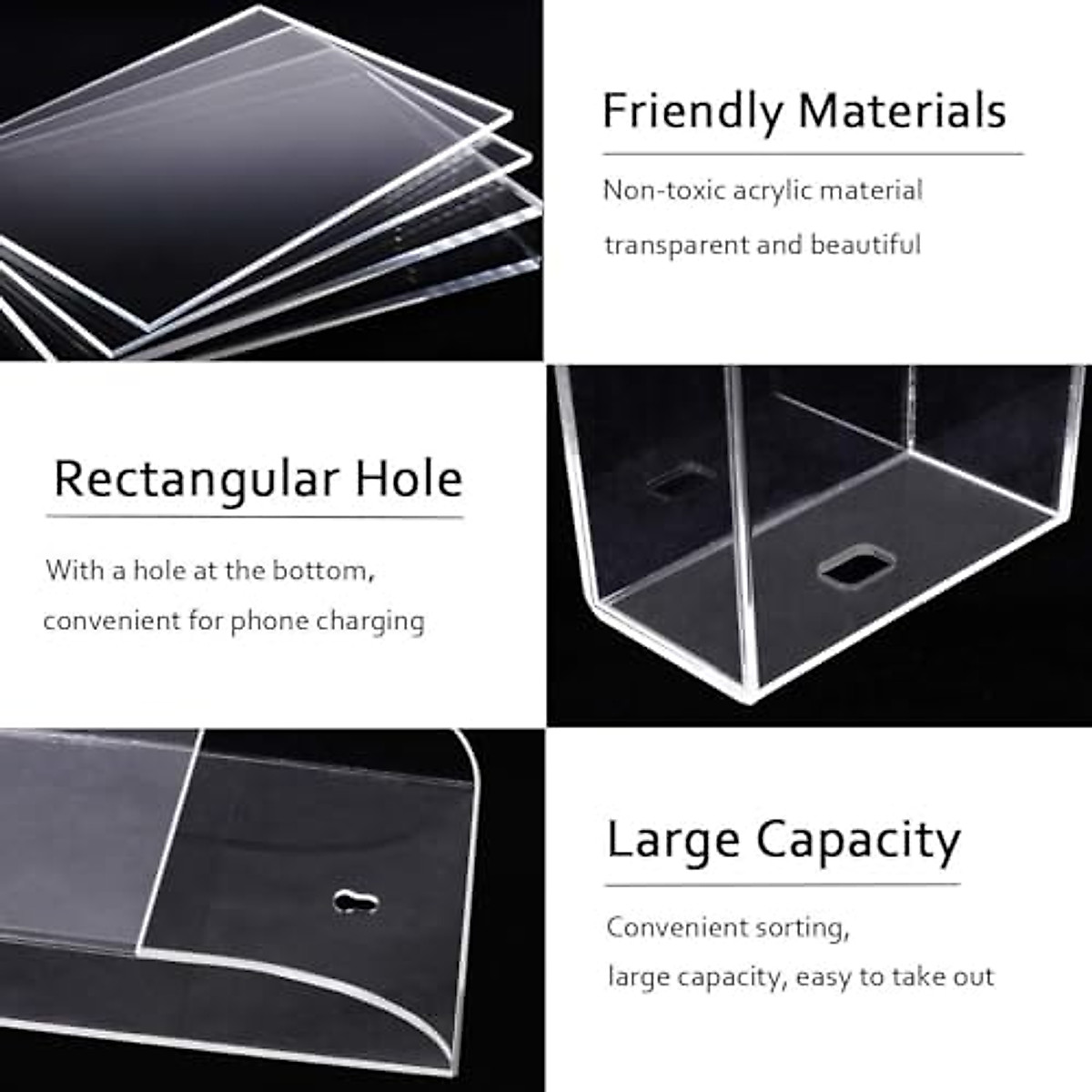 Yoillione Wall Mount Tablet and Phone Charging Stand for Tablet, Smartphone, E-Book, 2 Slots Remote Control Holder for TV, Air Conditioning, Clear Acrylic Remote Storage Media Organizer Box