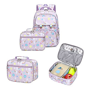 ZHIERNA School Backpack with Lunch Bag for Teen Girls,15.6’’ Laptop Backpacks, 2Pcs Set College Bookbags with Reflective Tape(Purple)