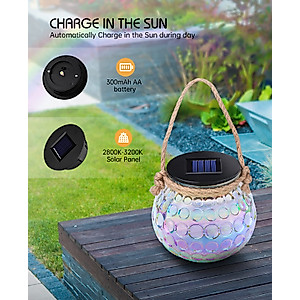 Beedove Solar Lantern, 2 Pack Outdoor Lantern Solar Lights, Waterproof Garden Patio Pathway Decor, Glass Lanterns Outdoor Decorative Hanging, Auto Turn ON/Off Garden Lights Decor for Yard Patio Lawn