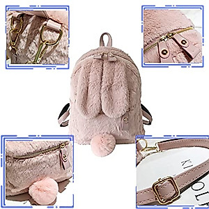 Cute Mini Backpack for School, Rabbit Ears Animal Plush backpack, Girls Backpack, Small backpack, Kawaii Bookbag (B Black)