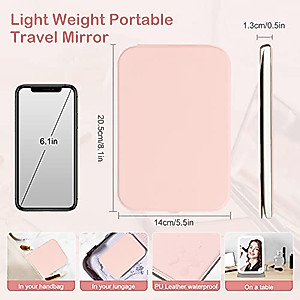 Luminar bowo Vanity Tabletop Mount Mirror with Lights, Travel Makeup Mirror 360° Rotation Touch Screen 3 Colors Light Modes 72 LEDs USB Rechargeable, 1200mA 5.5x8-Inch Desk Compact Mirror Pink