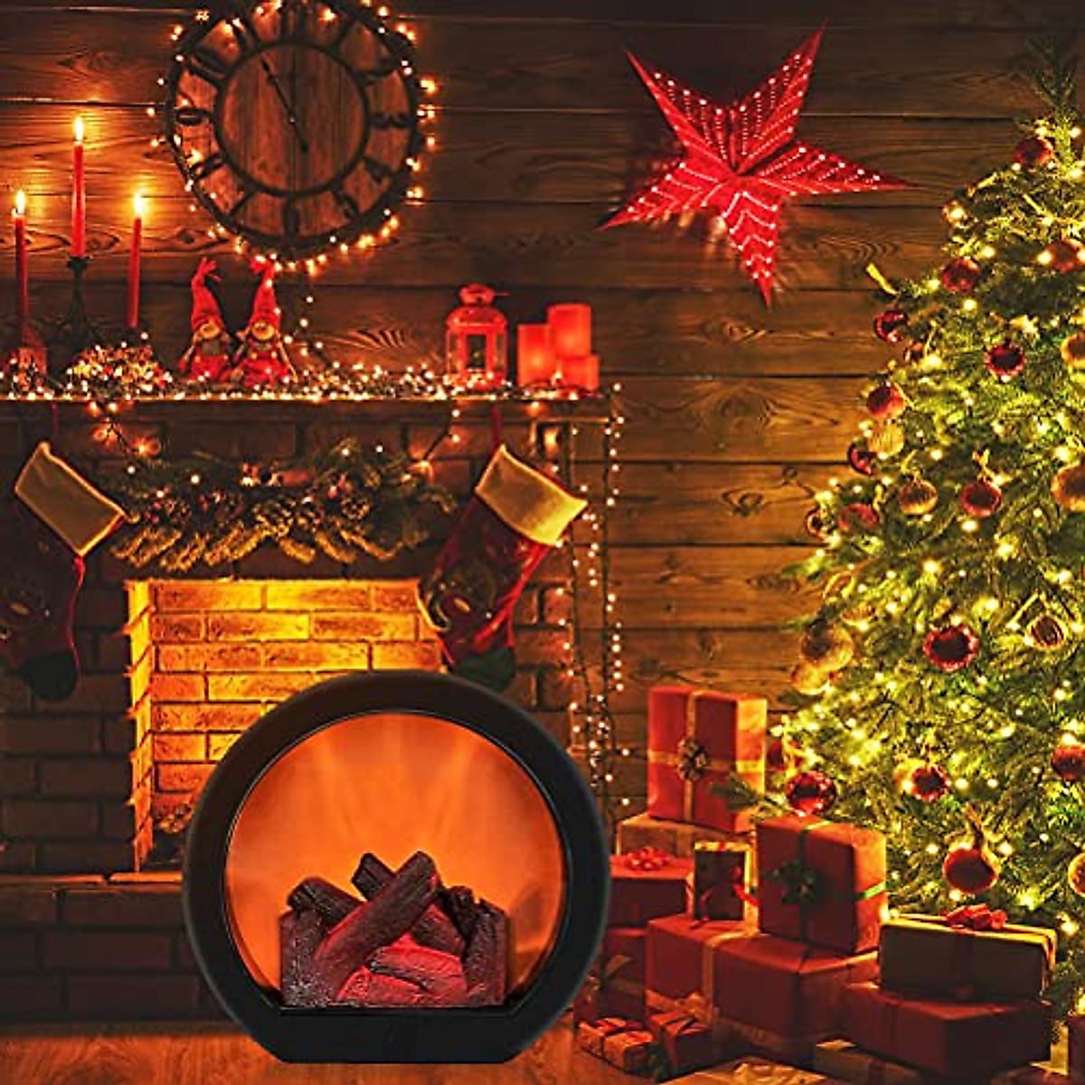 Zhongdawei Fireplace Lamp, LED Fireplace Lantern Touch Switch Simulation LED Desk Stove LED Lantern with Realistic Flame Realistic Fireplace Lantern Fireplace Lamp